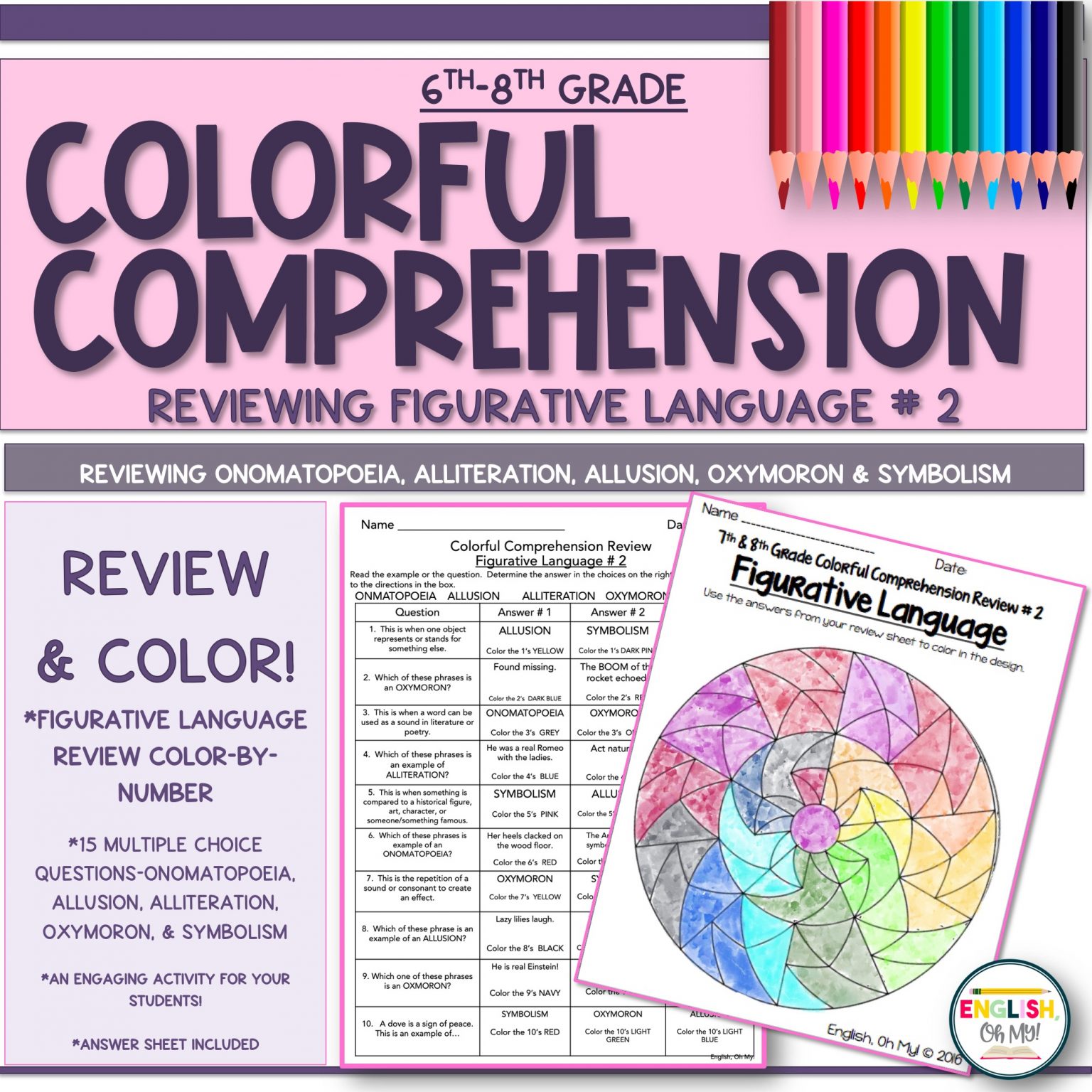 Figurative Language Color by Number - English, Oh My!