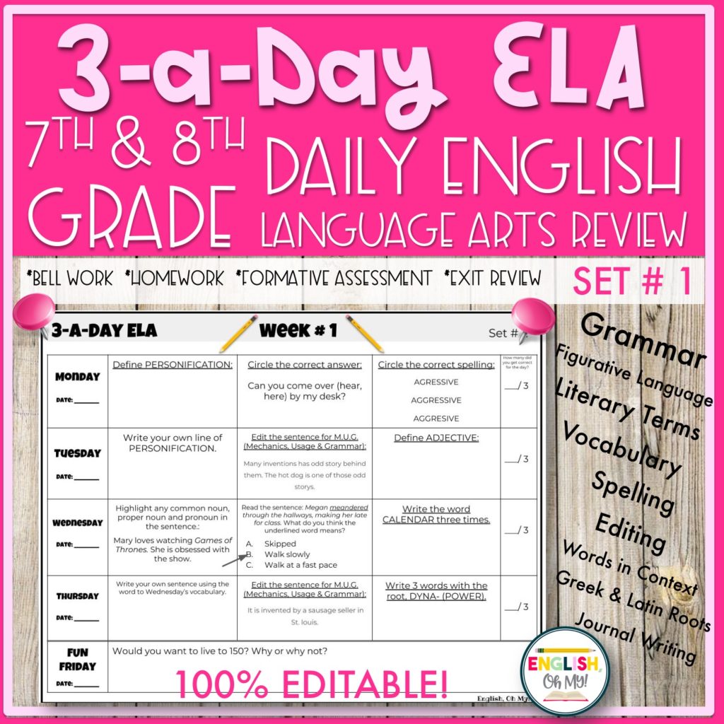 3-a-Day ELA {SET 1}-English Language Arts Review - English, Oh My!