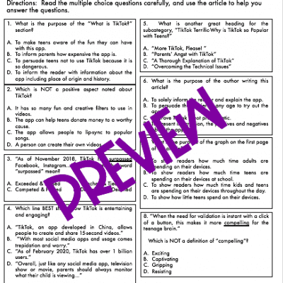 TikTok™ Article & Reading Comprehension Activity - English, Oh My!
