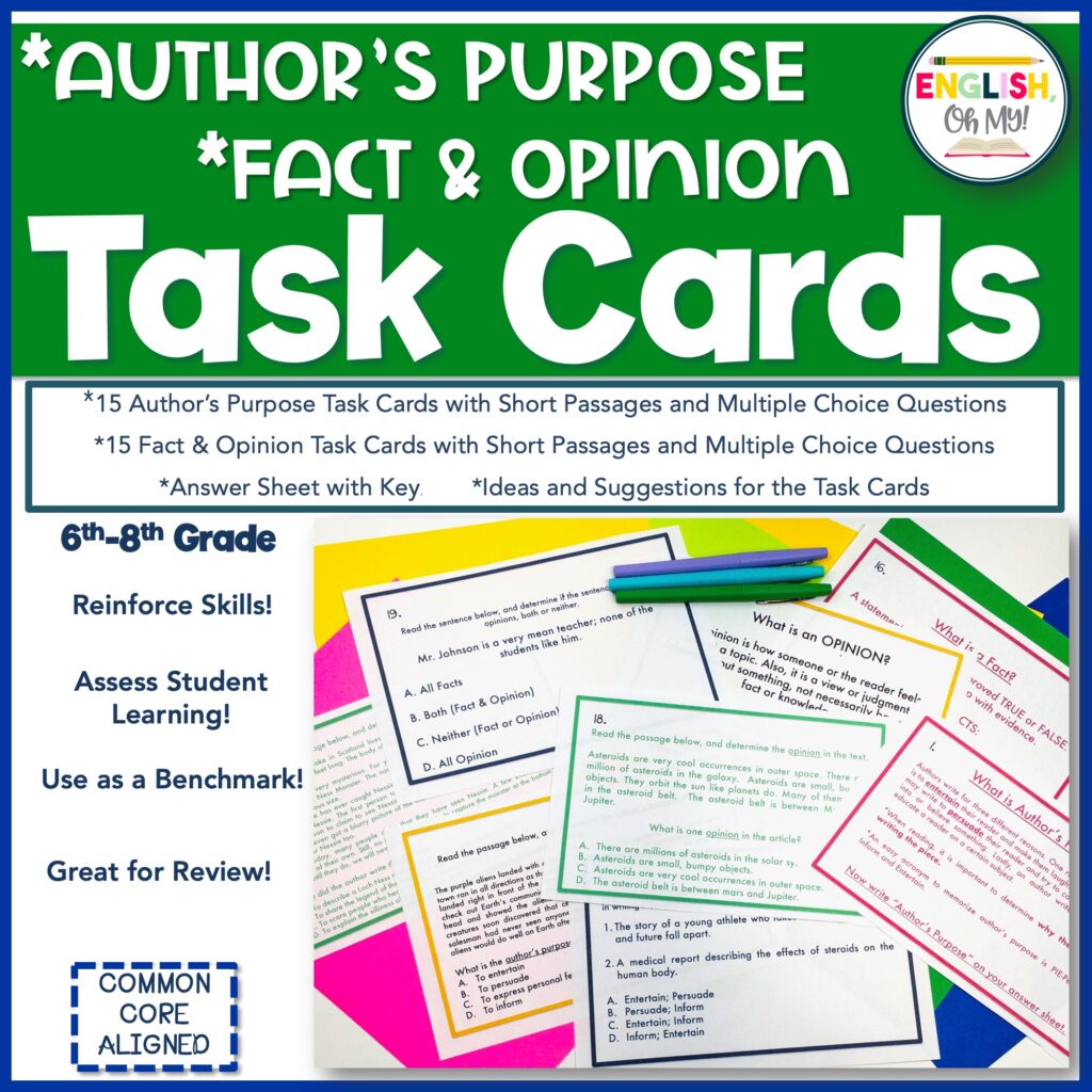 Author's Purpose Task Cards - English, Oh My!