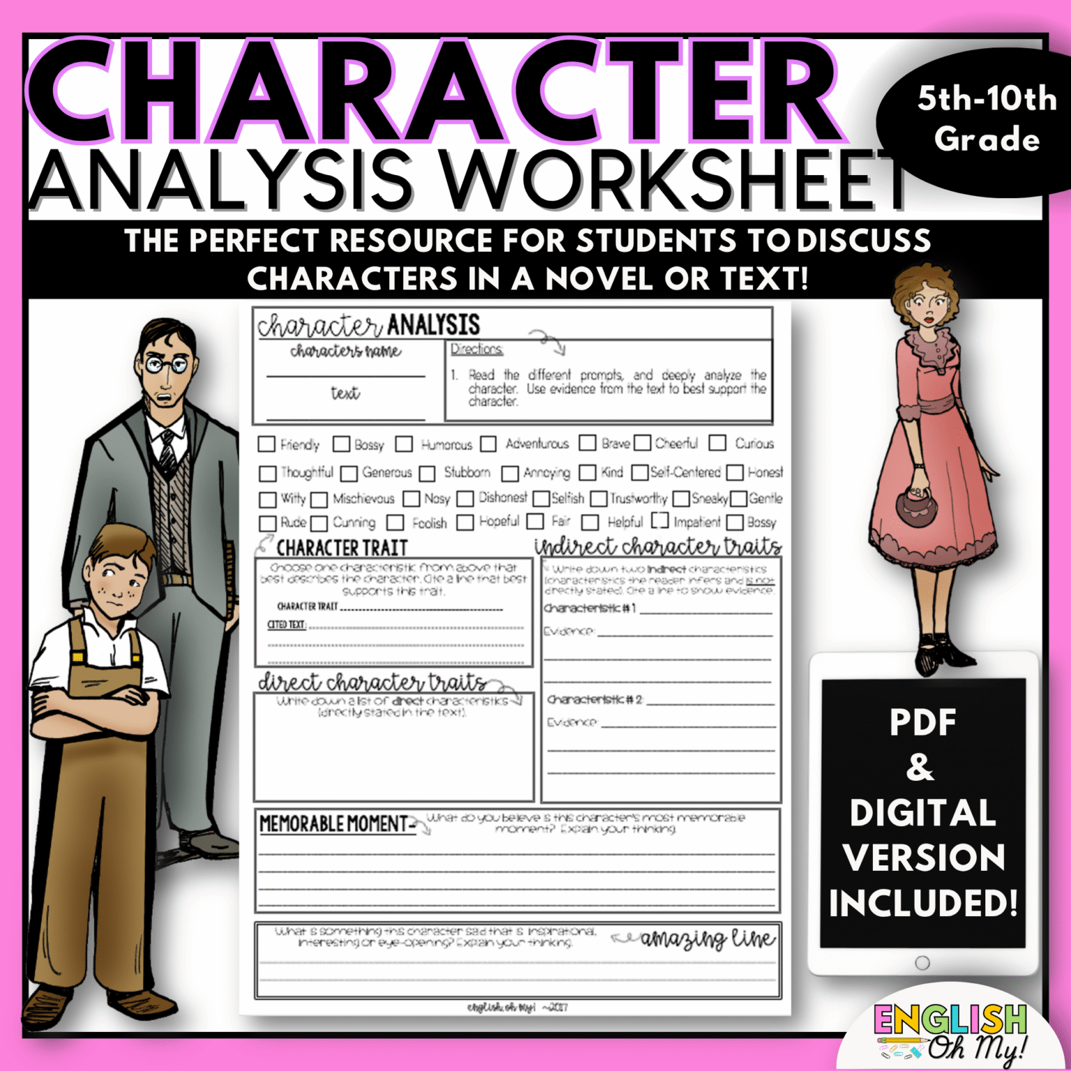 Character Analysis Worksheet - English, Oh My!