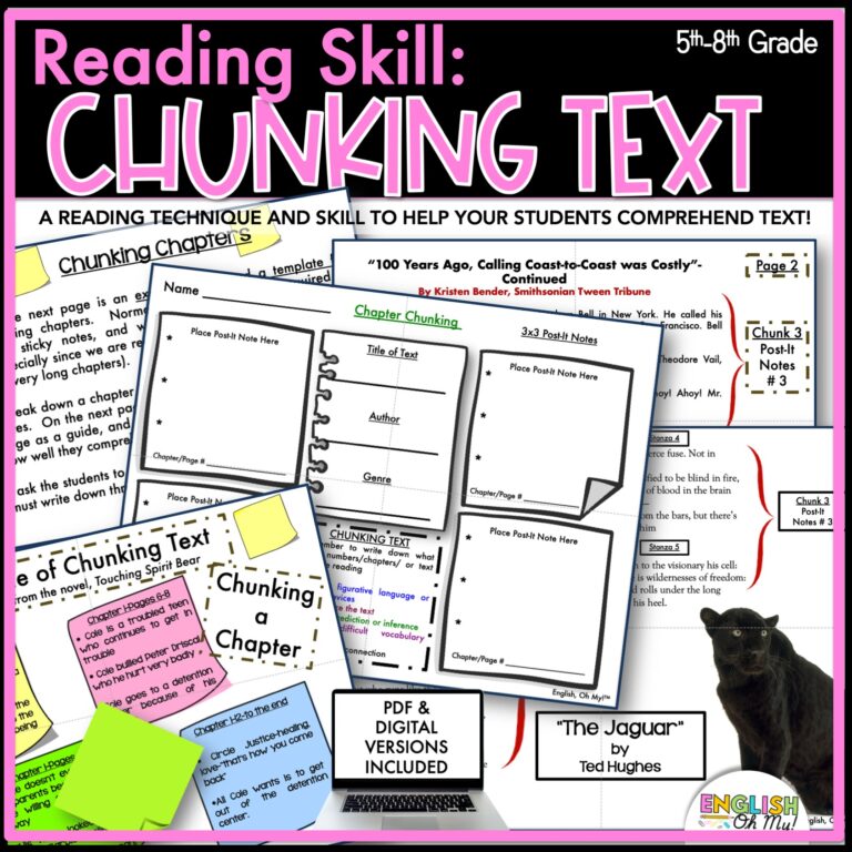 Chunking Text Close Reading Activity - English, Oh My!