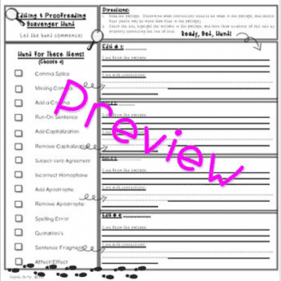 Proofreading Scavenger Hunt - English, Oh My!