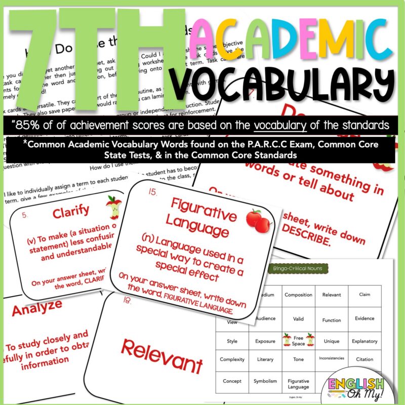 Vocabulary Task Cards for 7th Grade - English, Oh My!