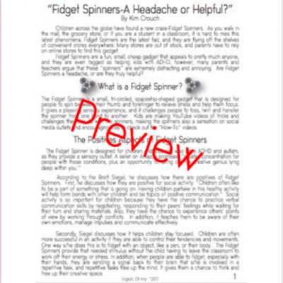 Argument Writing Worksheets-Fidget Spinners - English, Oh My!