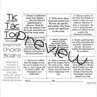 Reading Response Choice Board - English, Oh My!