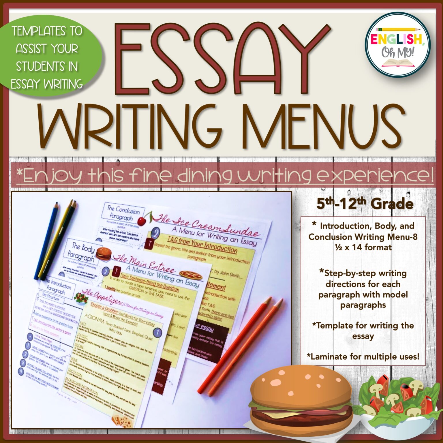 Essay Writing Menus - English, Oh My!