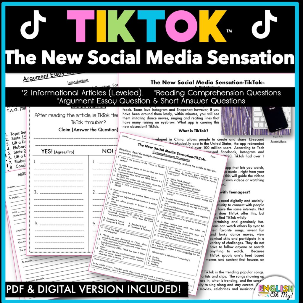 "The New Social Media Sensation-TikTok™" Article & Activities - English ...