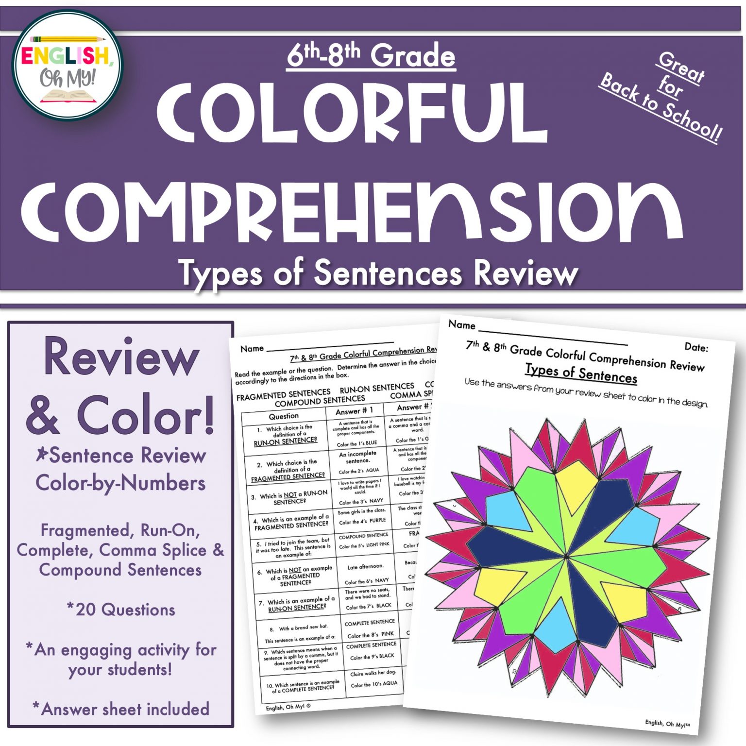 Types Of Sentences Grammar Review Color By Number English Oh My Types Of Sentences Grammar Review Color By Number English Oh My