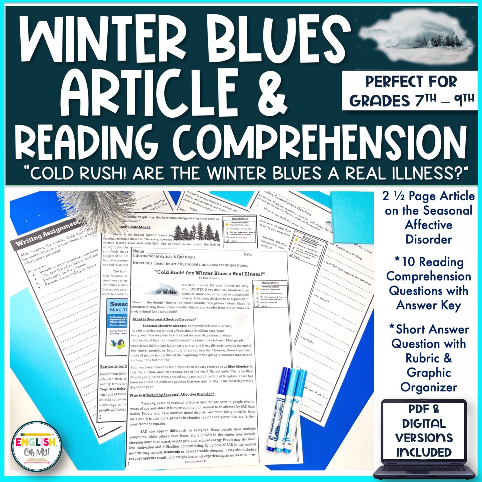 Winter Article & Reading Comprehension - The Winter Blues - % English ...