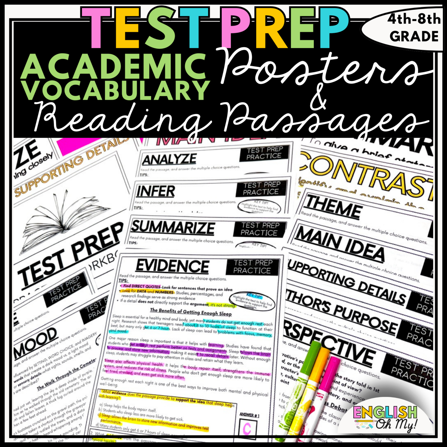 Test Prep Vocabulary Posters & Reading Passages - English, Oh My!