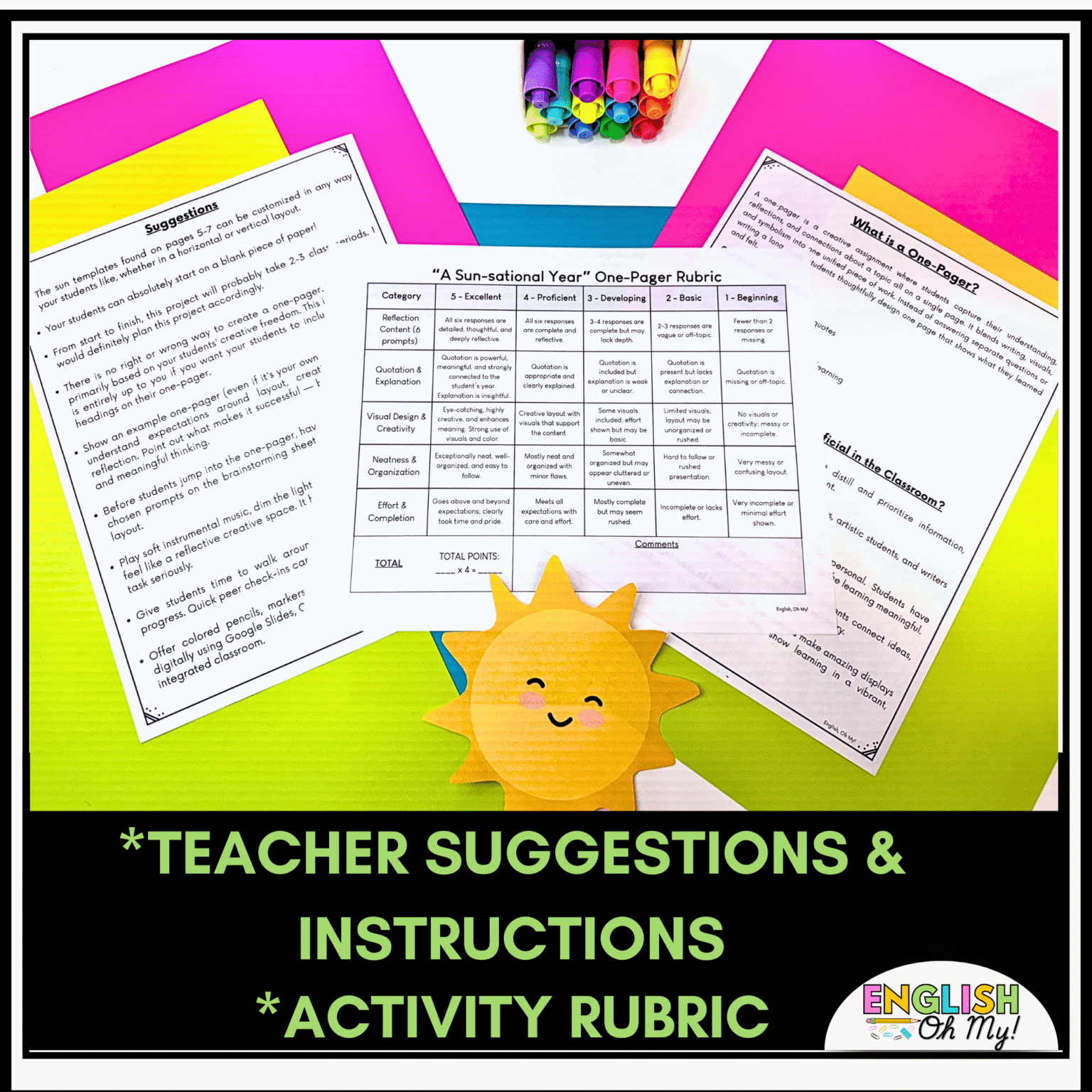 End of the Year One Pager Activity - English, Oh My!