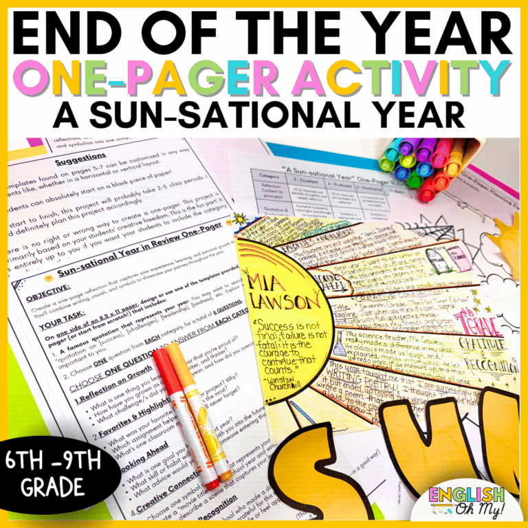 End of the Year One Pager Activity - English, Oh My!