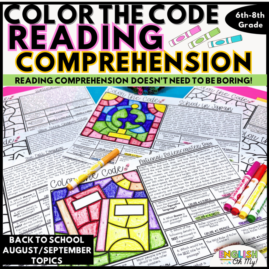 Color the Code Reading Passages -August & September - English, Oh My!