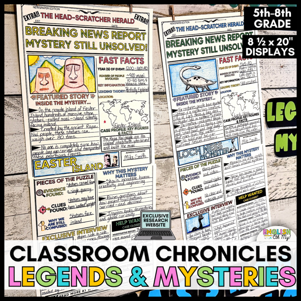 Mysteries & Legends Newspaper-Style Research Project - English, Oh My!